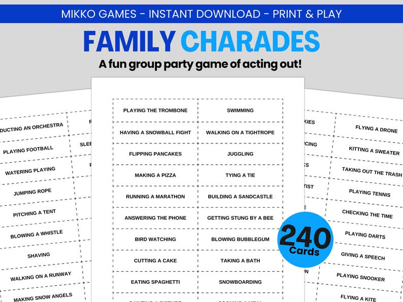 Family Charades: Printable Large Group Party Game for Kids & Adults ...
