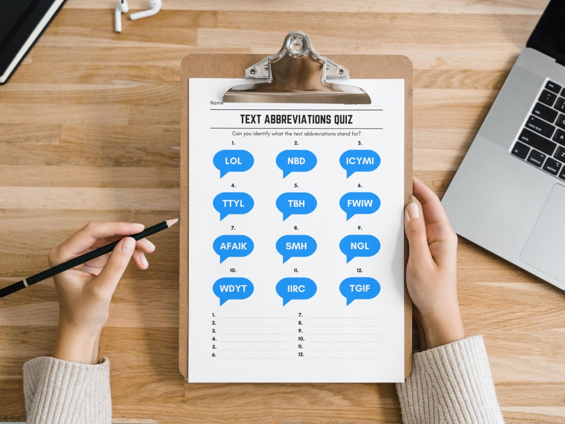 Printable Text Abbreviations Picture Quiz With Answers: Picture Round ...