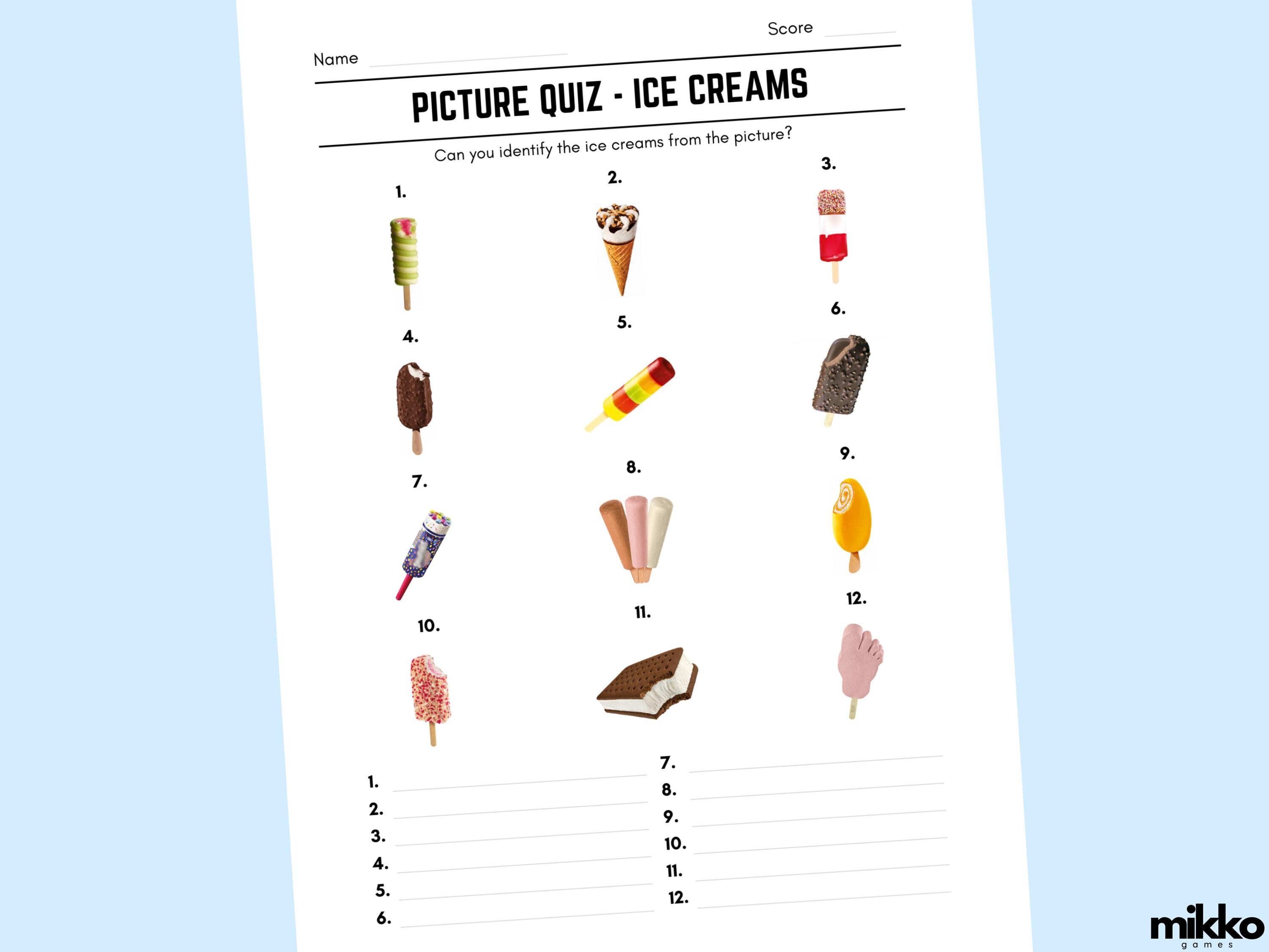 Printable Ice Creams Picture Quiz With Answers: Picture Round Quiz ...
