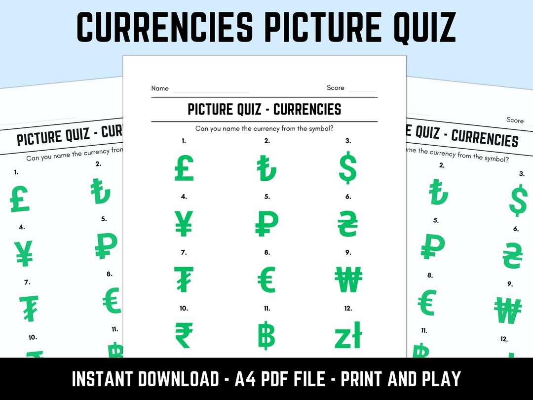 Printable Currencies Picture Quiz With Answers - Etsy
