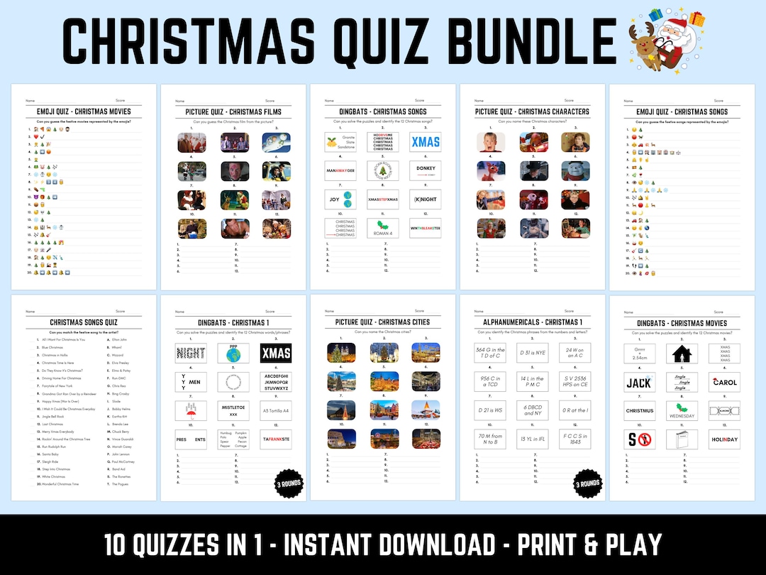 Printable Christmas Quiz Bundle – 10 Festive Quizzes in 1 | Picture ...