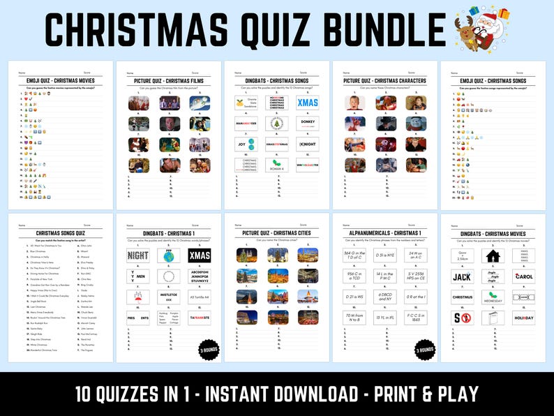 Printable Christmas Quiz Bundle – 10 Festive Quizzes in 1 | Picture ...