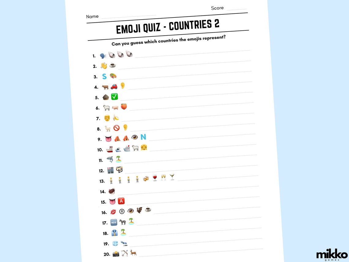 Printable Countries Emoji Quiz With Answers: Emoji Pictionary Sheets ...
