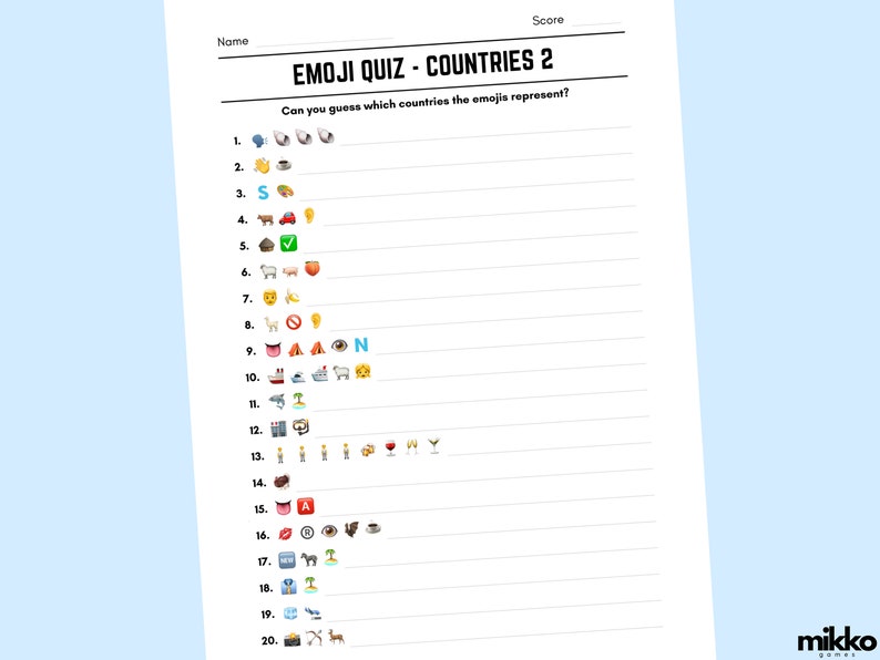 Printable Countries Emoji Quiz With Answers: Emoji Pictionary Sheets ...