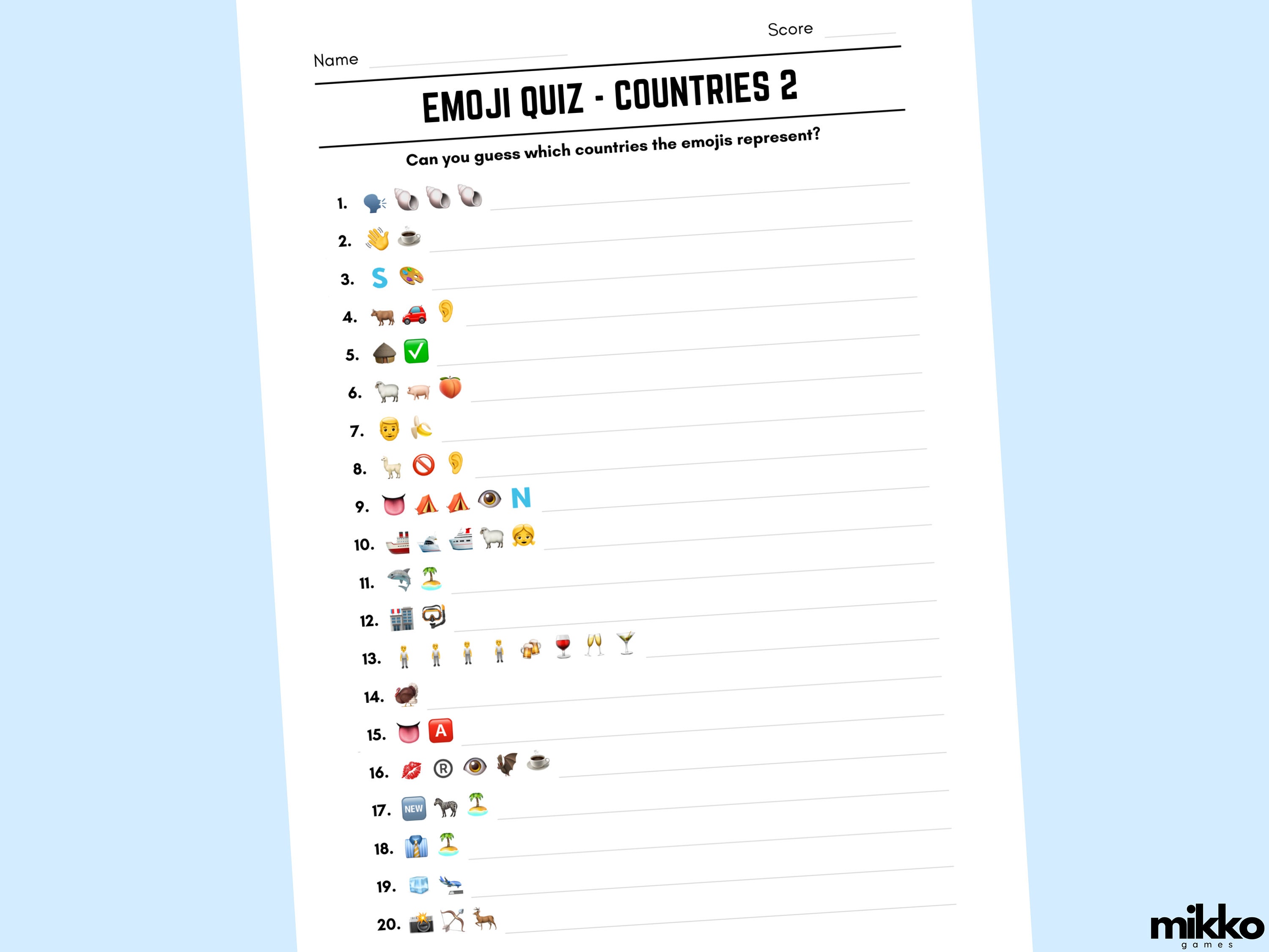 Printable Countries Emoji Quiz With Answers: Emoji Pictionary Sheets ...