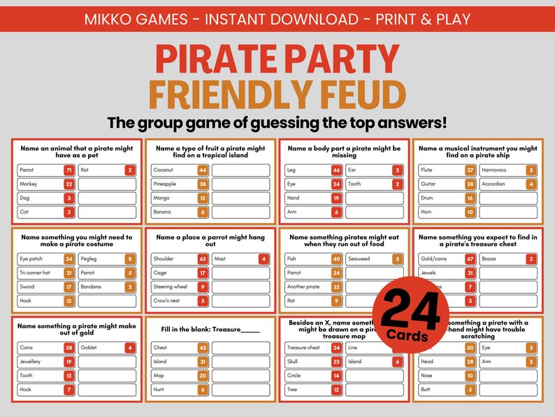 Pirate Party Friendly Feud: Printable Large Group Party Game for Kids ...
