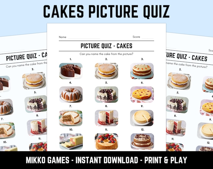 Printable Cakes Picture Quiz With Answers: Picture Round Quiz Sheets ...
