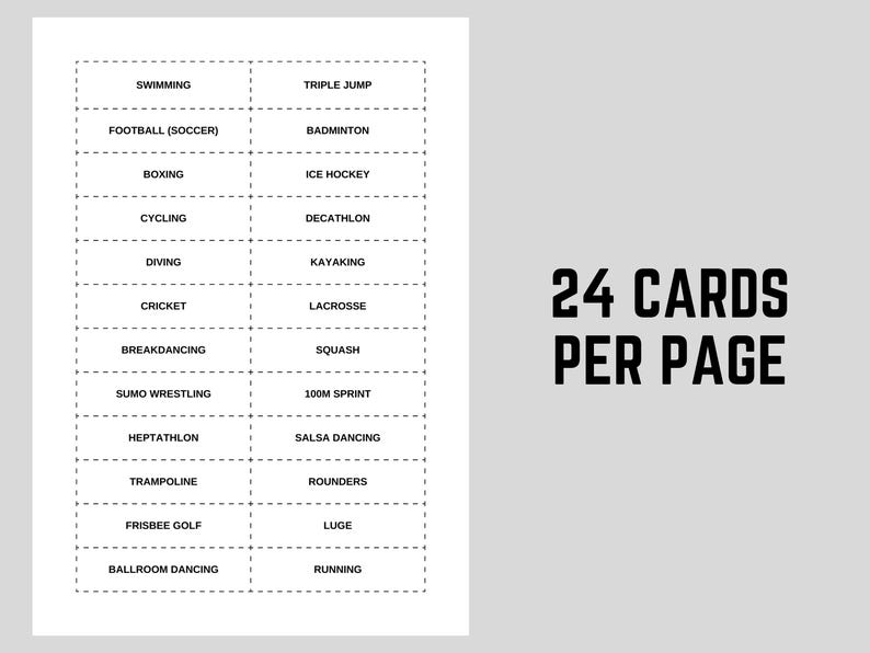 Sports Charades: Printable Large Group Party Game for Kids & Adults - Etsy