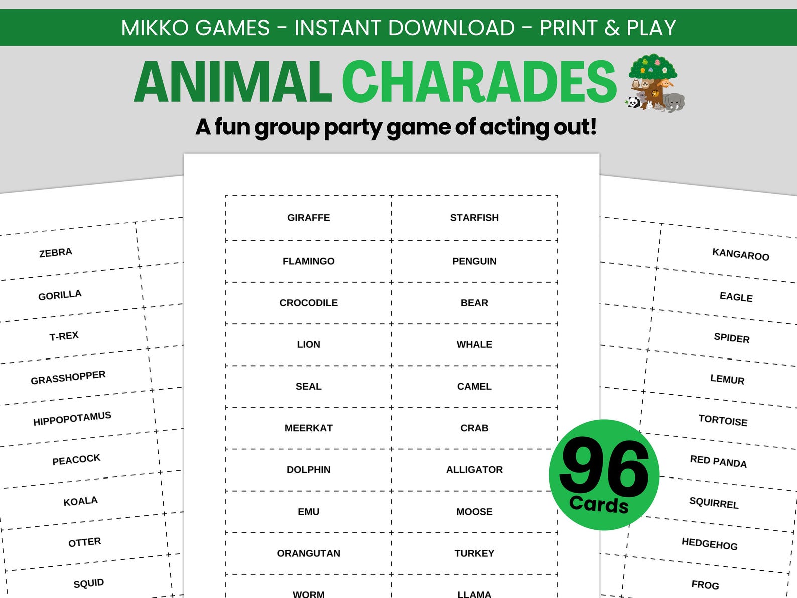 Animal Charades – Printable Party Game | Downloadable Animal Charades ...