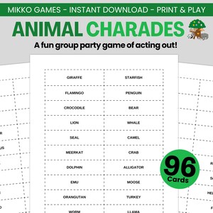 Animal Charades – Printable Party Game | Downloadable Animal Charades ...