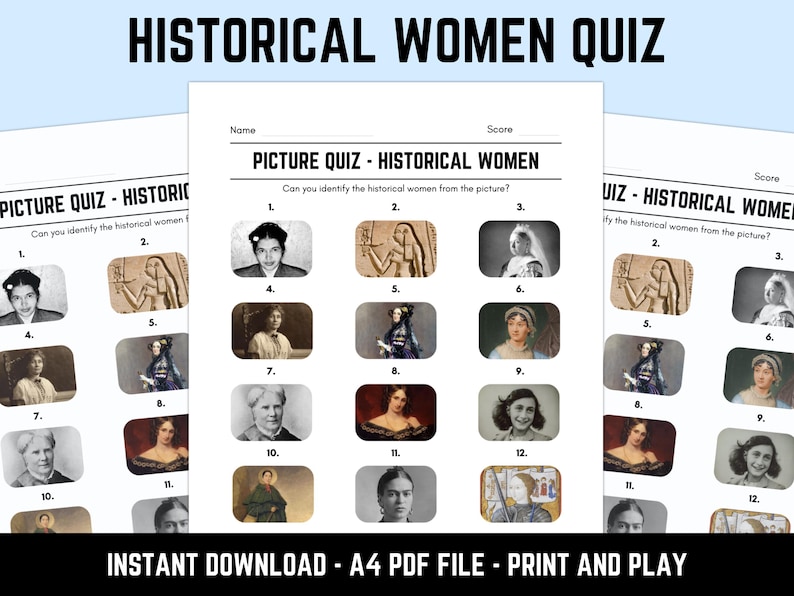 Printable Historical Women Picture Quiz With Answers | Famous Faces ...