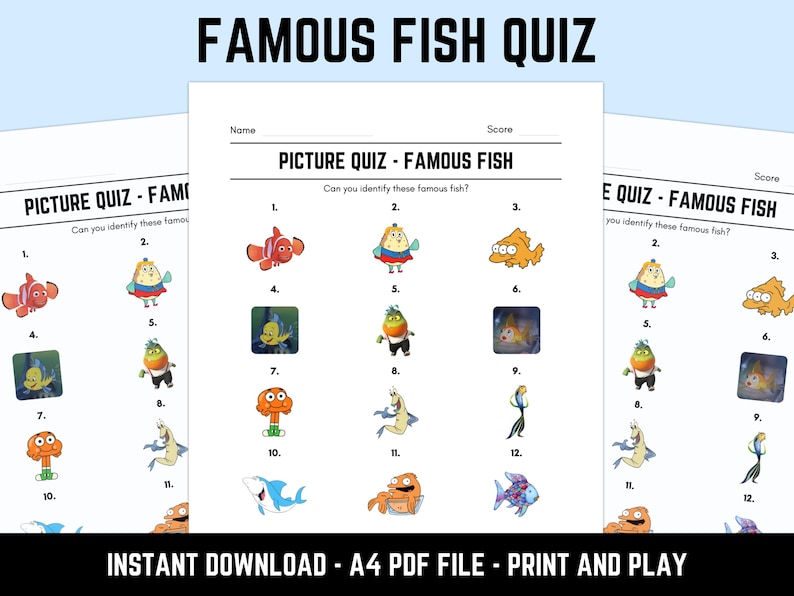 Printable Famous Fish Picture Quiz With Answers: Picture Round Quiz ...