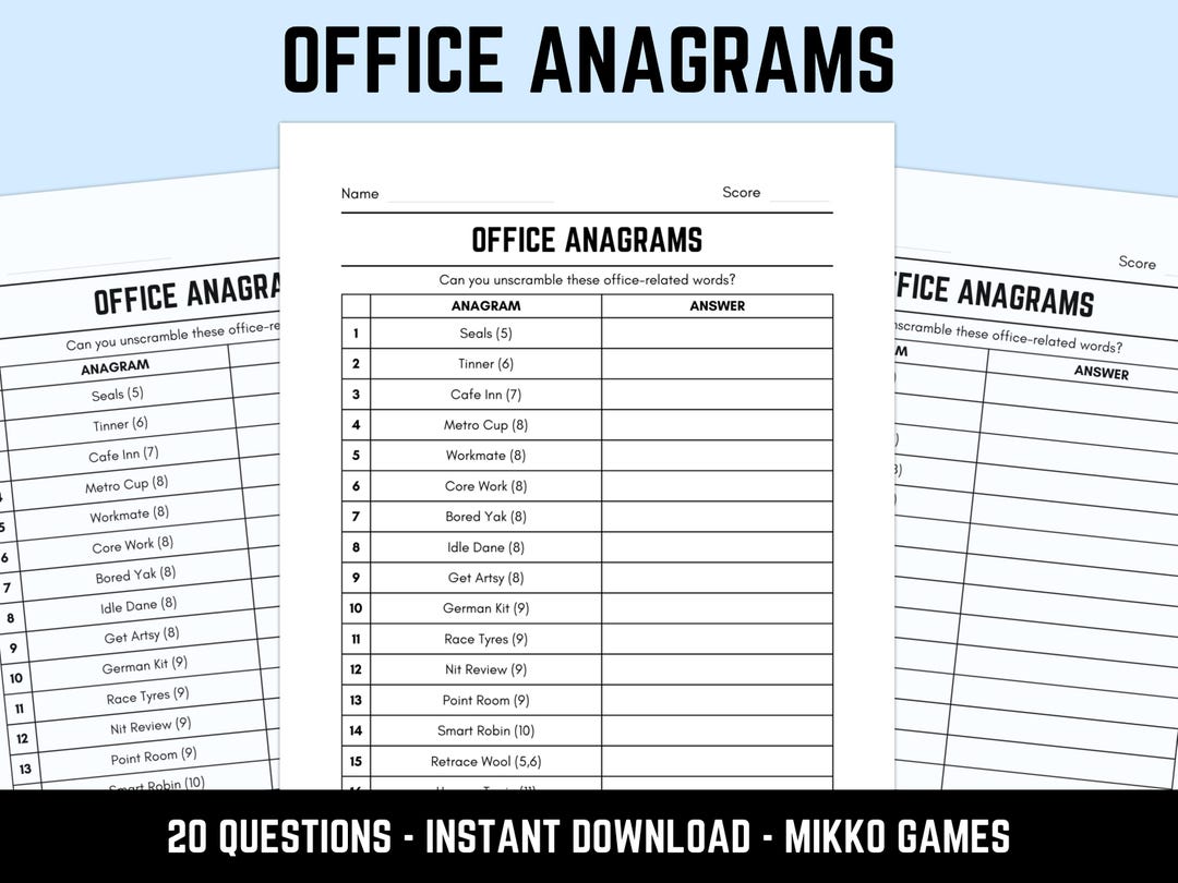 Printable Office Anagrams Quiz With Answers: Fun Word Puzzles, Word ...