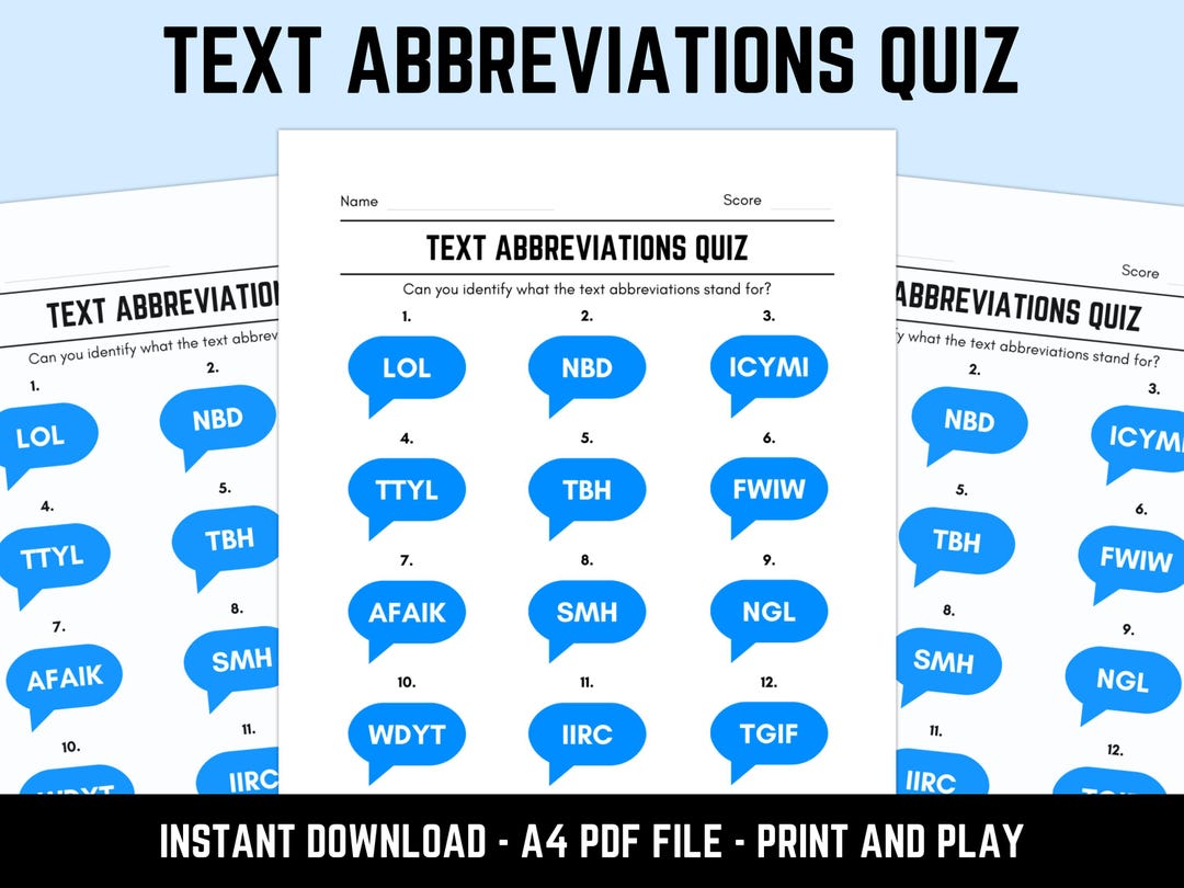 Printable Text Abbreviations Picture Quiz With Answers | Picture Round ...