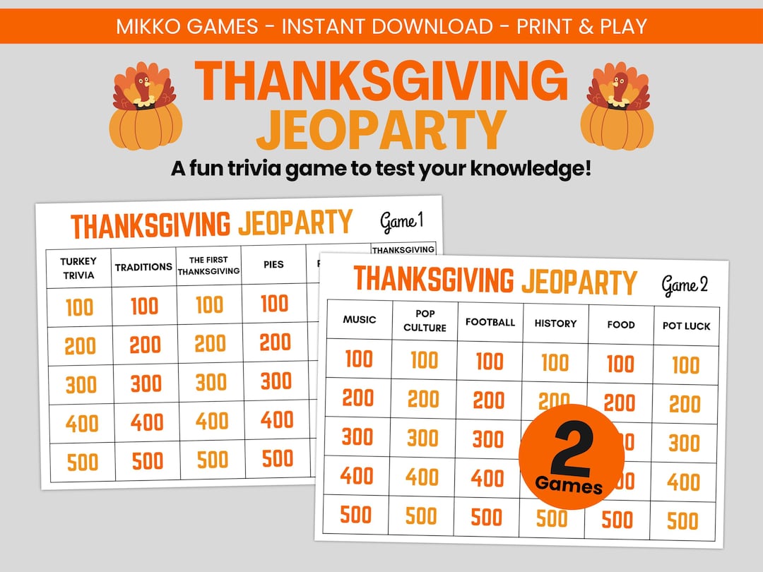 Thanksgiving Jeoparty: Printable Large Group Party Game for Kids ...