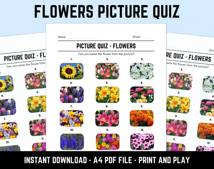 Printable Flowers Picture Quiz With Answers: Picture Round Quiz Sheets ...