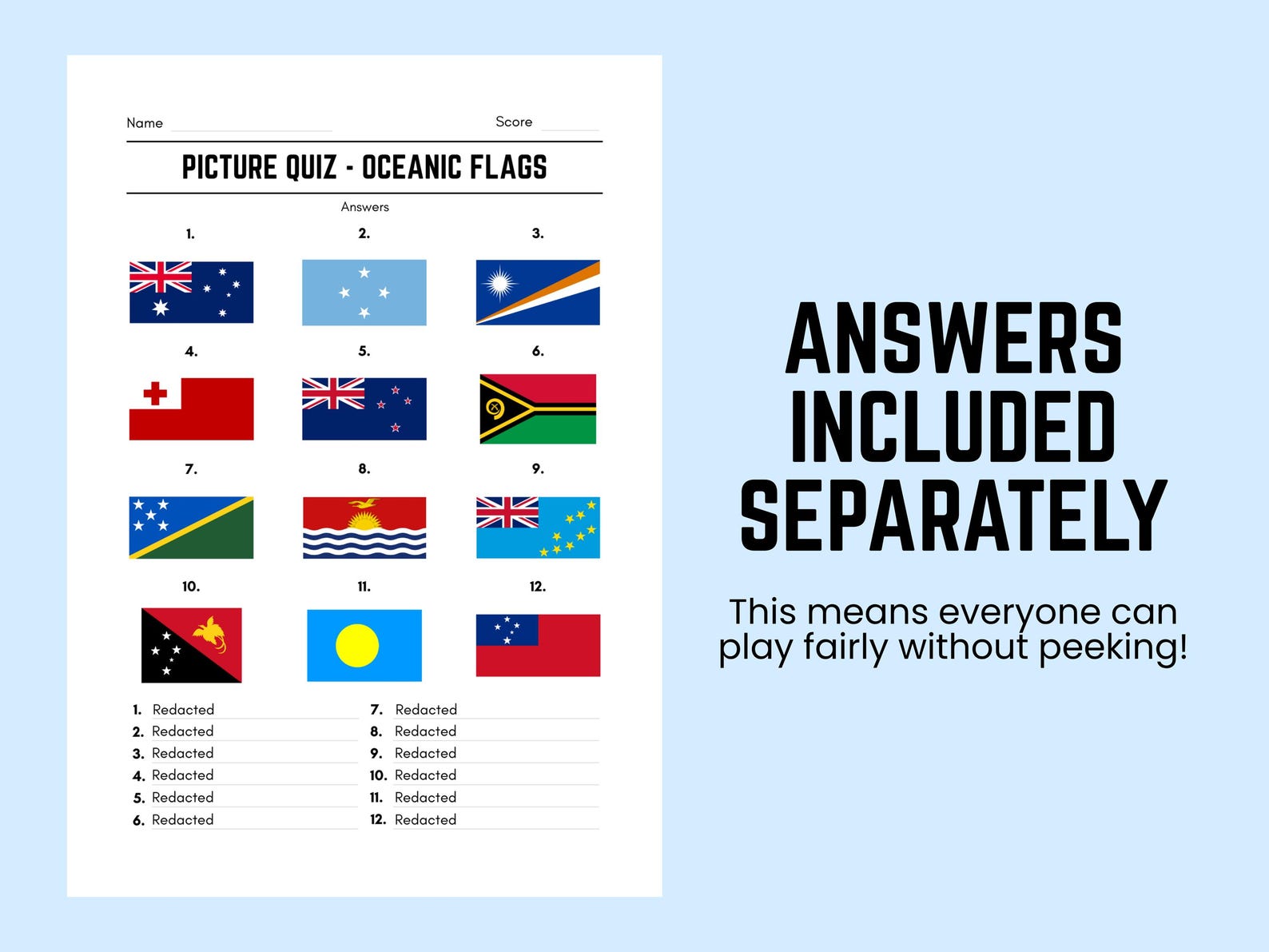 Printable Oceanic Flags Picture Quiz With Answers: Picture Round Quiz ...