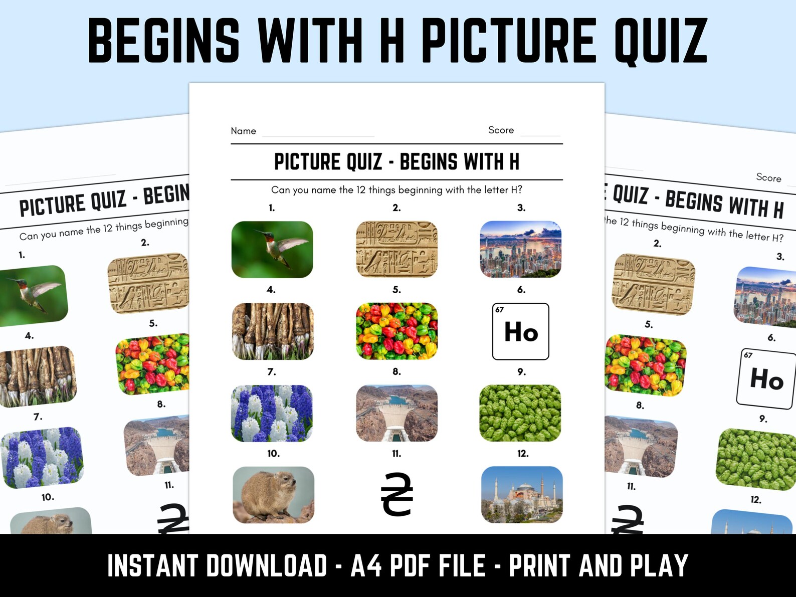 Printable Begins With H Picture Quiz With Answers | Picture Round Quiz ...