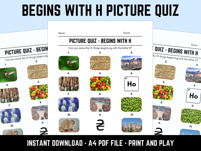 Printable Begins With H Picture Quiz With Answers | Picture Round Quiz ...