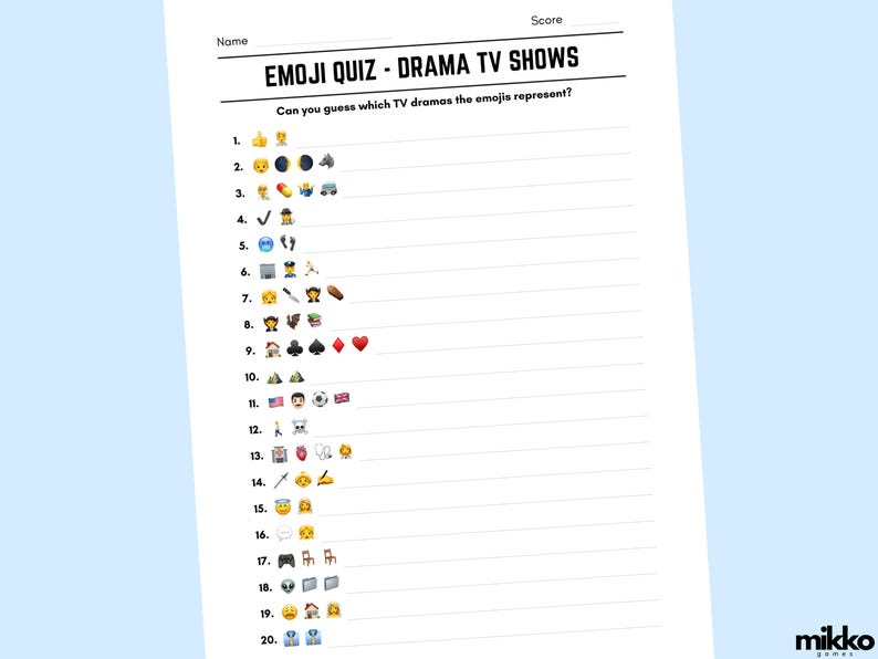 Printable Drama TV Shows Emoji Quiz With Answers: Emoji Pictionary ...