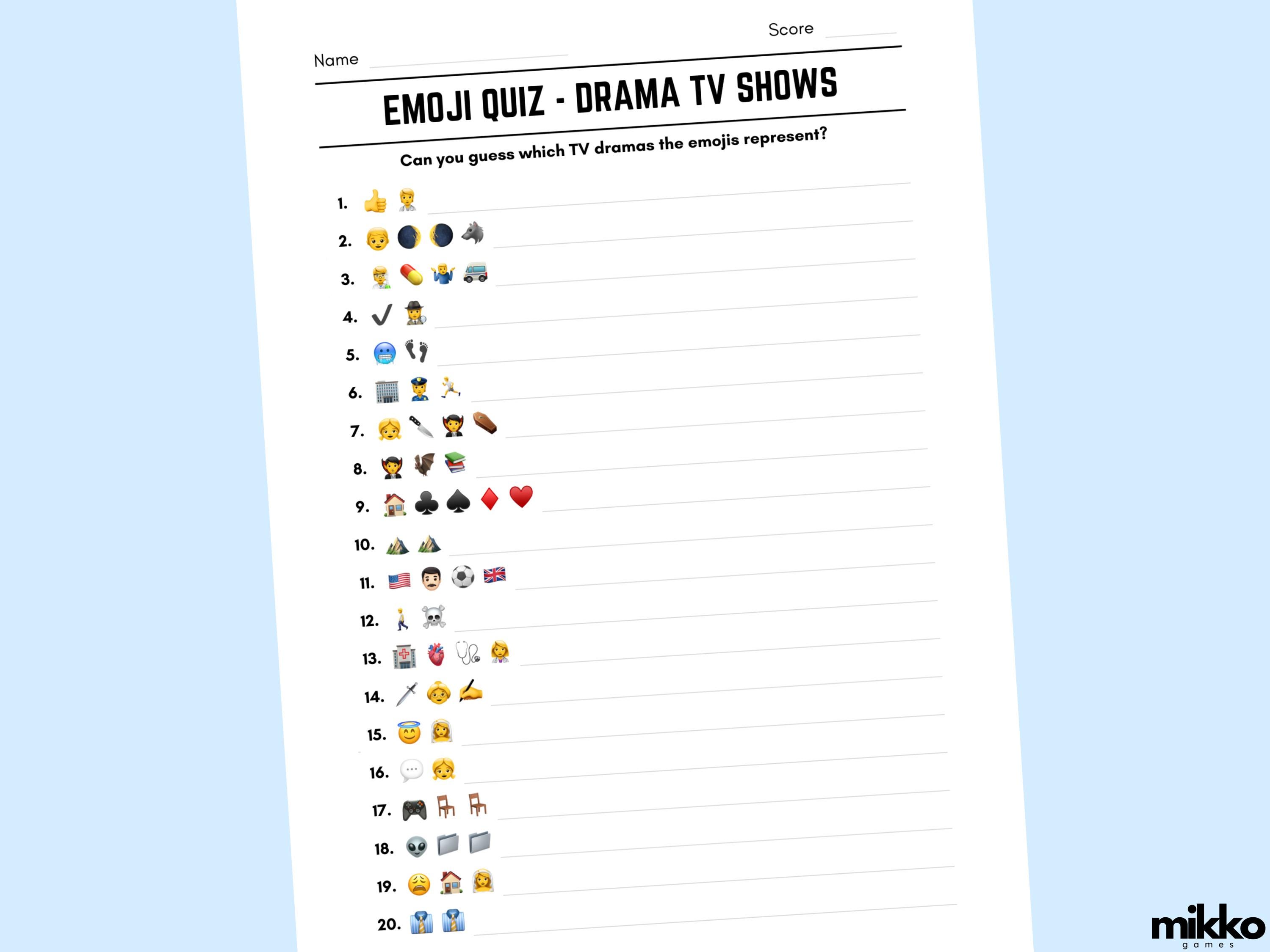 Printable Drama TV Shows Emoji Quiz With Answers: Emoji Pictionary ...