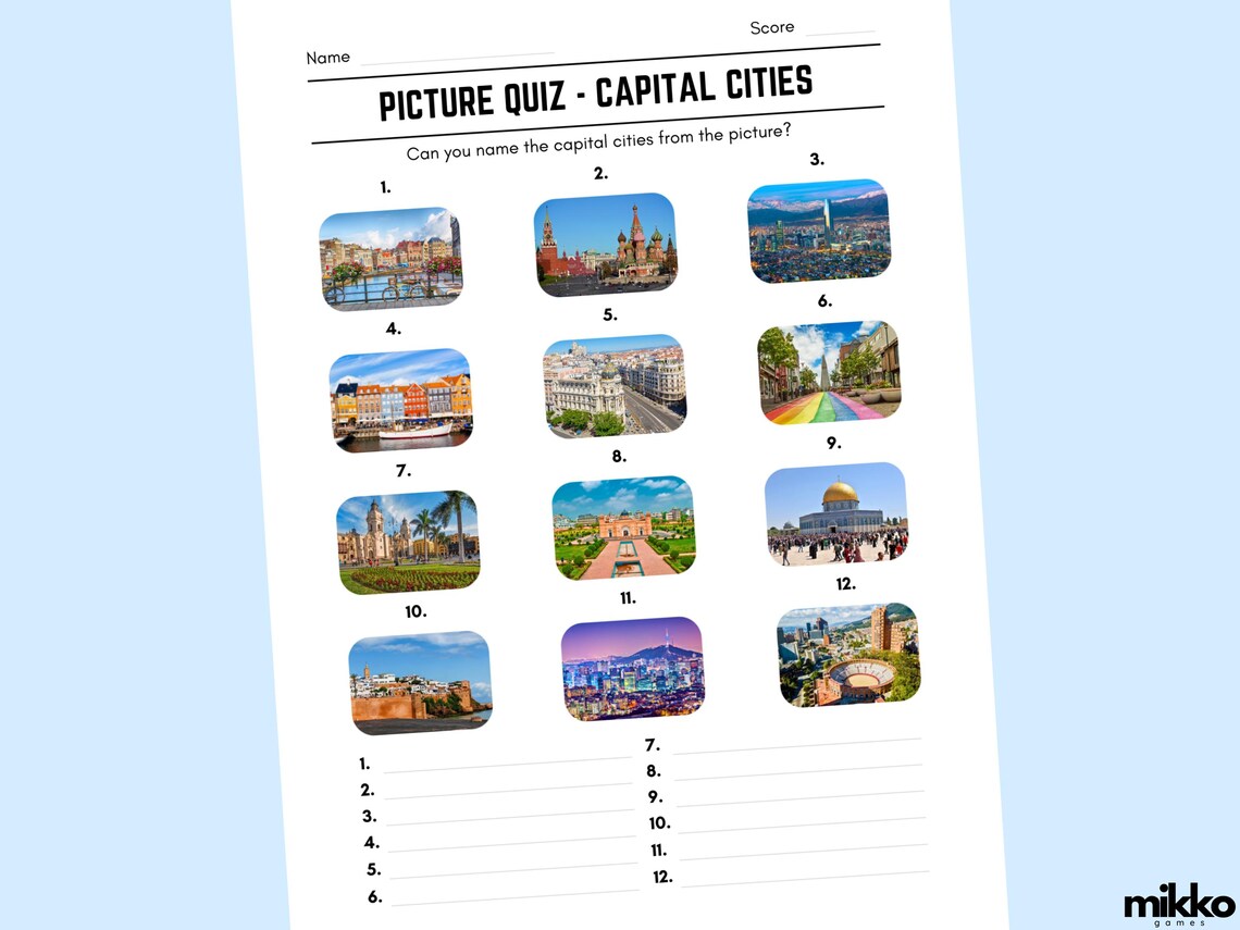 Printable Capital Cities Picture Quiz With Answers | Picture Round Quiz ...