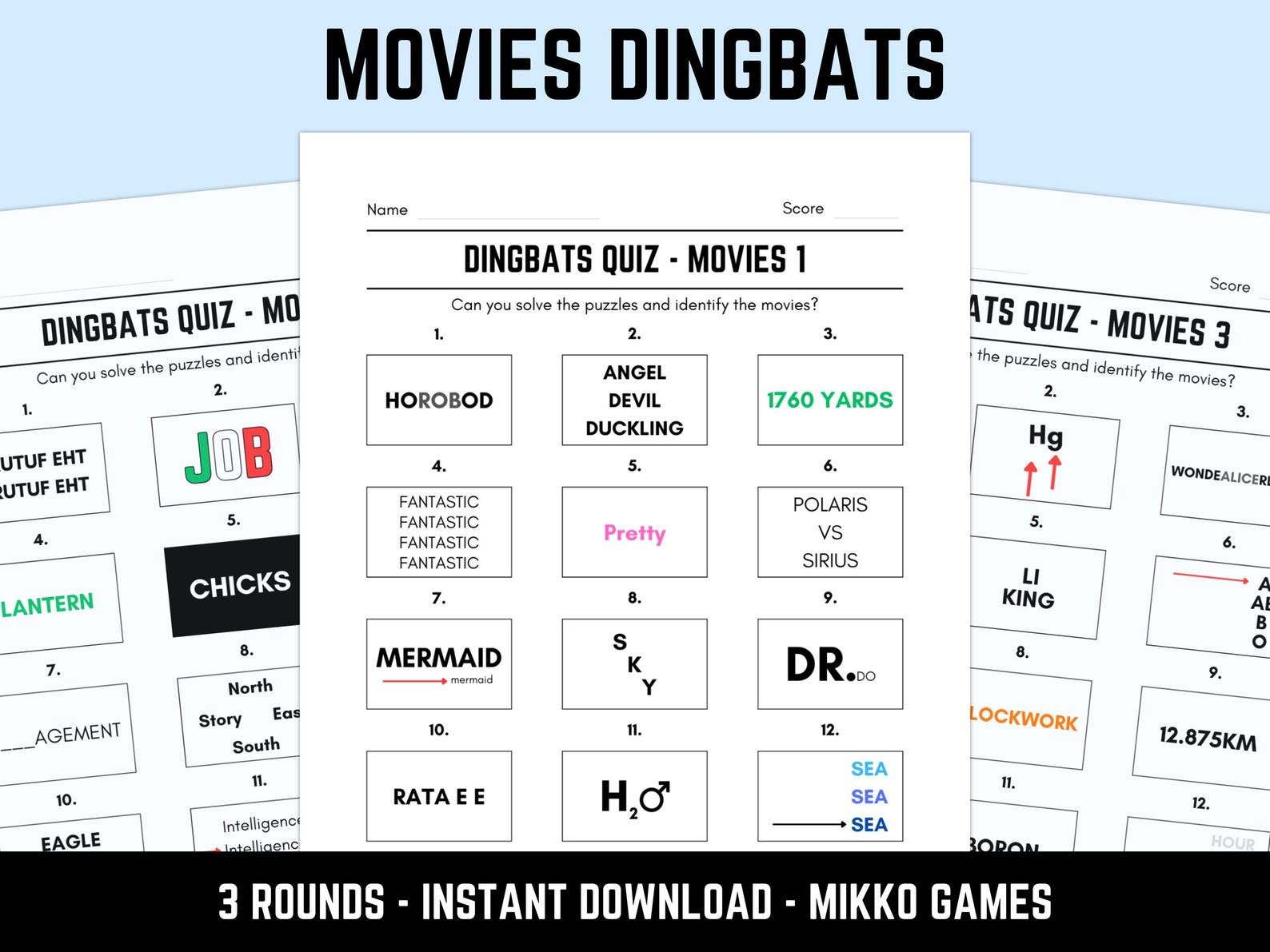Printable Movies Dingbats Picture Quiz With Answers: Downloadable Rebus ...