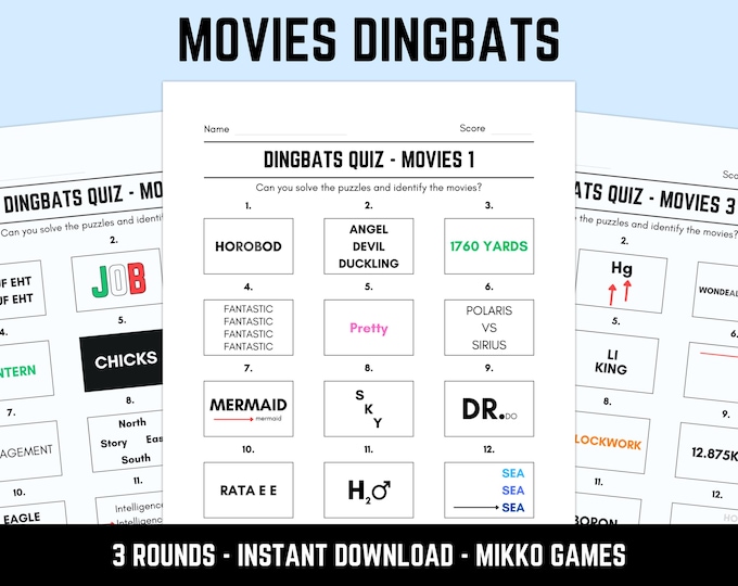 Printable Movies Dingbats Picture Quiz With Answers: Downloadable Rebus ...