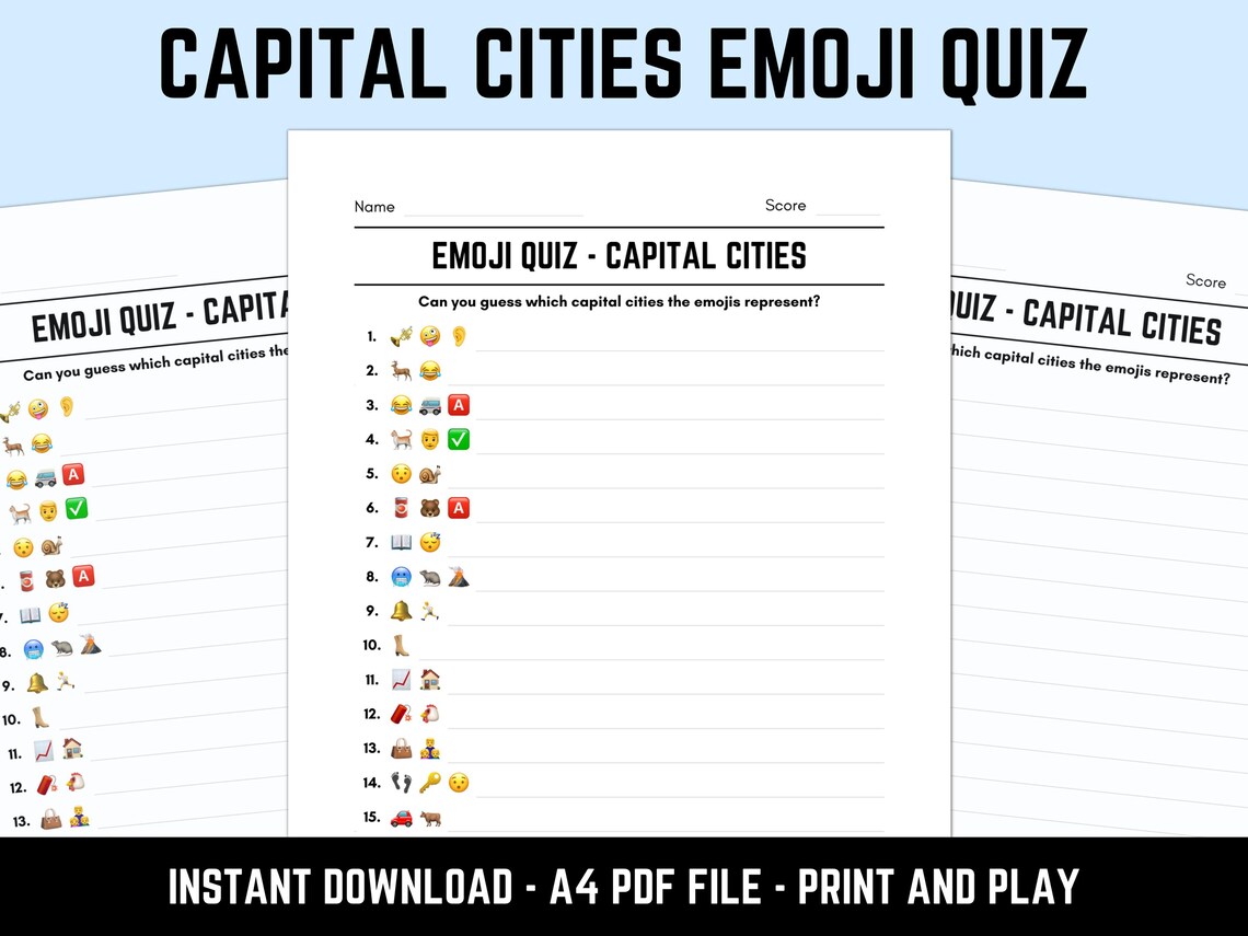 Printable Capital Cities Emoji Quiz With Answers: Emoji Pictionary ...