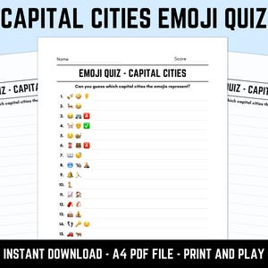 Printable Capital Cities Emoji Quiz With Answers: Emoji Pictionary ...