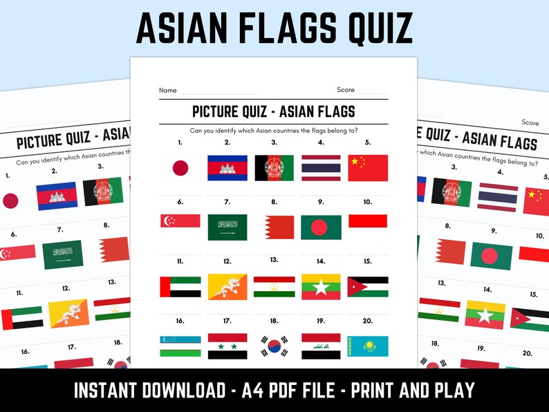 Printable Asian Flags Picture Quiz With Answers: Picture Round Quiz ...