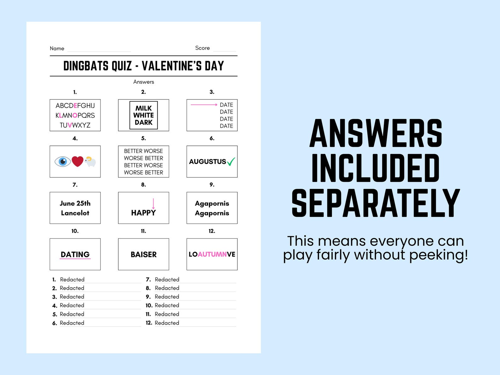 Printable Valentine’s Day Dingbats Picture Quiz: Downloadable Rebus ...