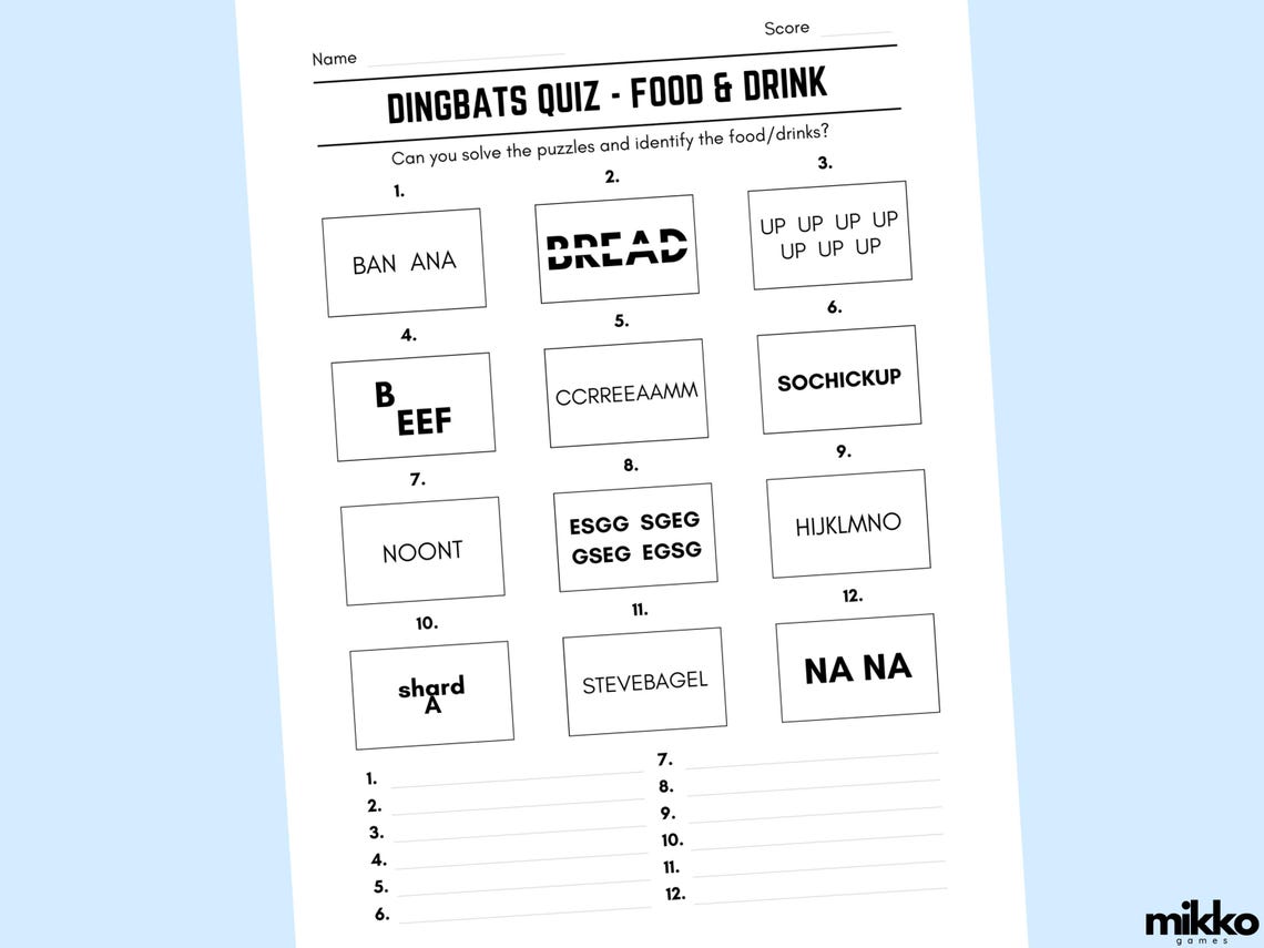 Printable Food & Drink Dingbats Picture Quiz With Answers ...