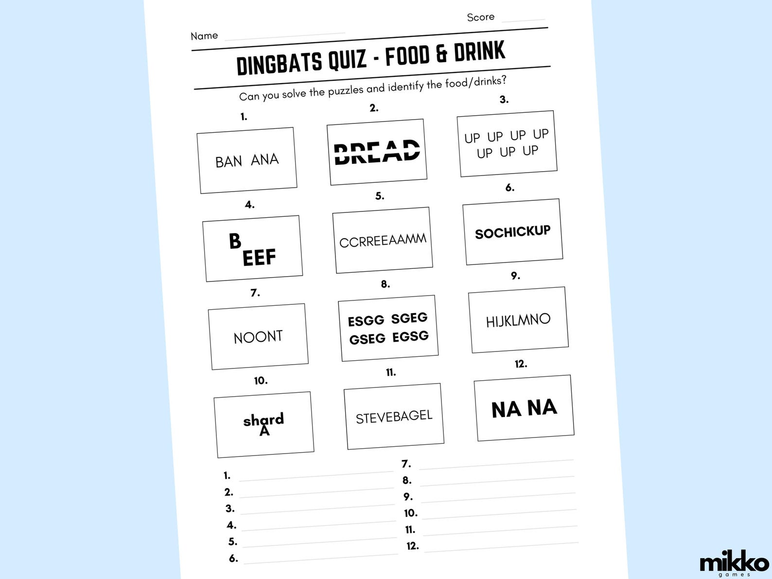 Printable Food and Drink Dingbats Picture Quiz With Answers ...