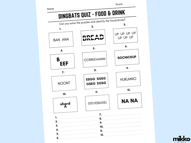 Printable Food and Drink Dingbats Picture Quiz With Answers ...