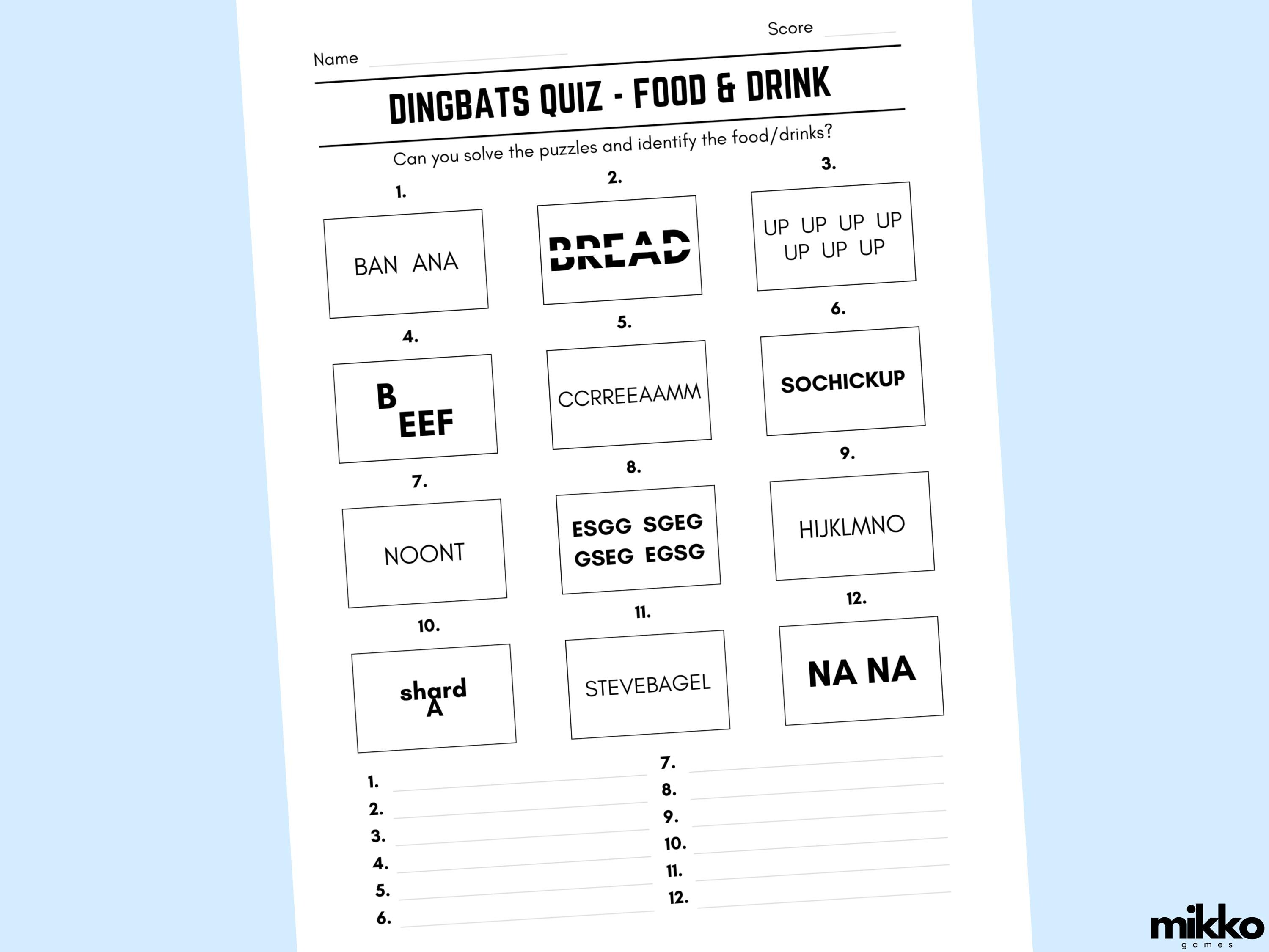 Printable Food and Drink Dingbats Picture Quiz With Answers: Downloadable Rebus Puzzles, Pub ...