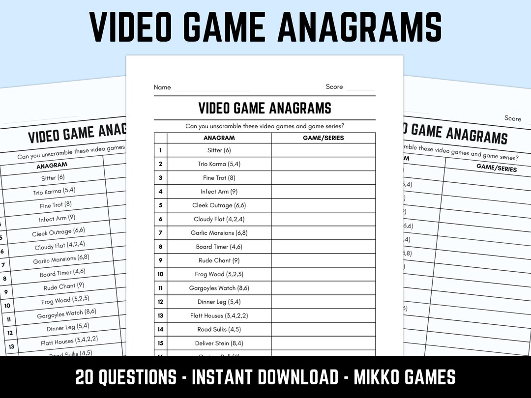 Printable Video Game Anagrams Quiz With Answers: Fun Word Puzzles, Word ...