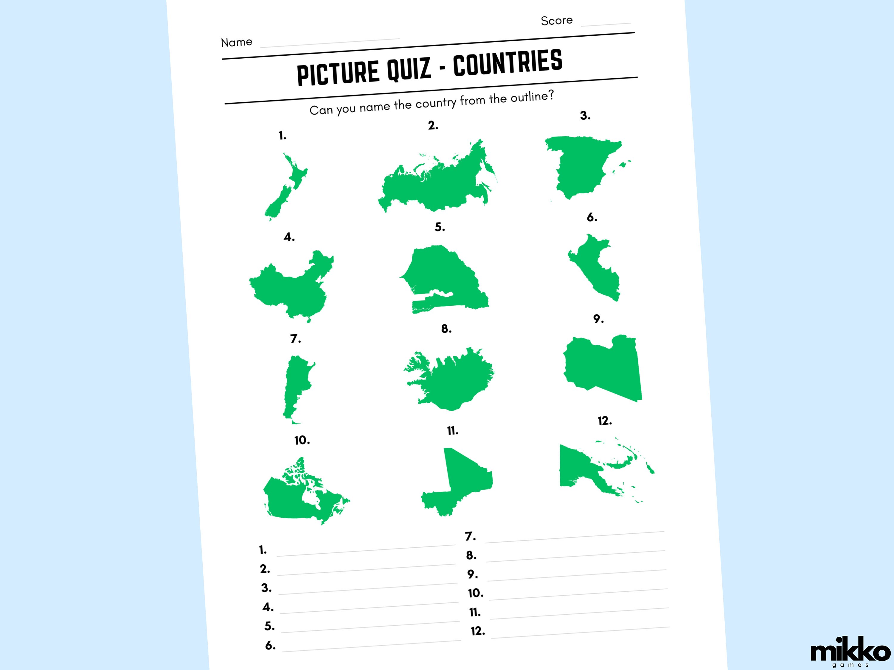 Printable Countries Picture Quiz With Answers