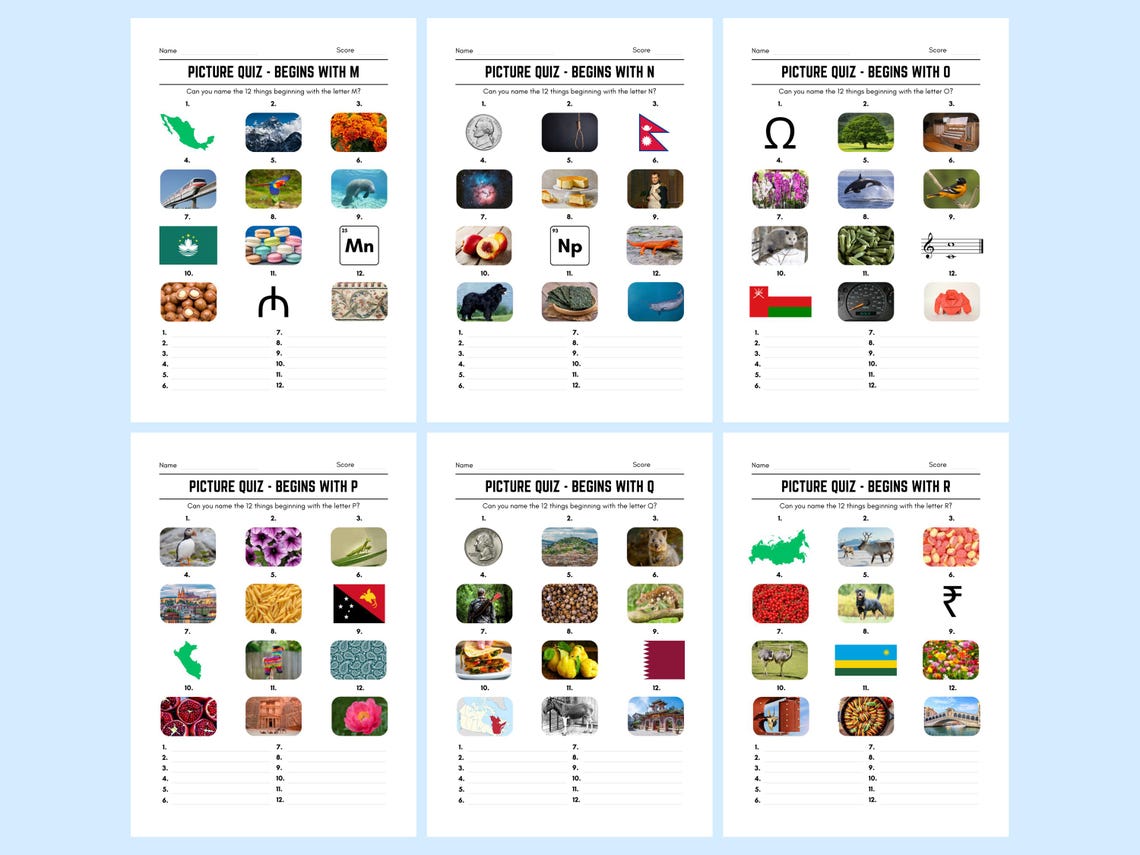 Printable Letters A-Z Picture Quiz Bundle – 26 Quizzes in 1 | Picture ...
