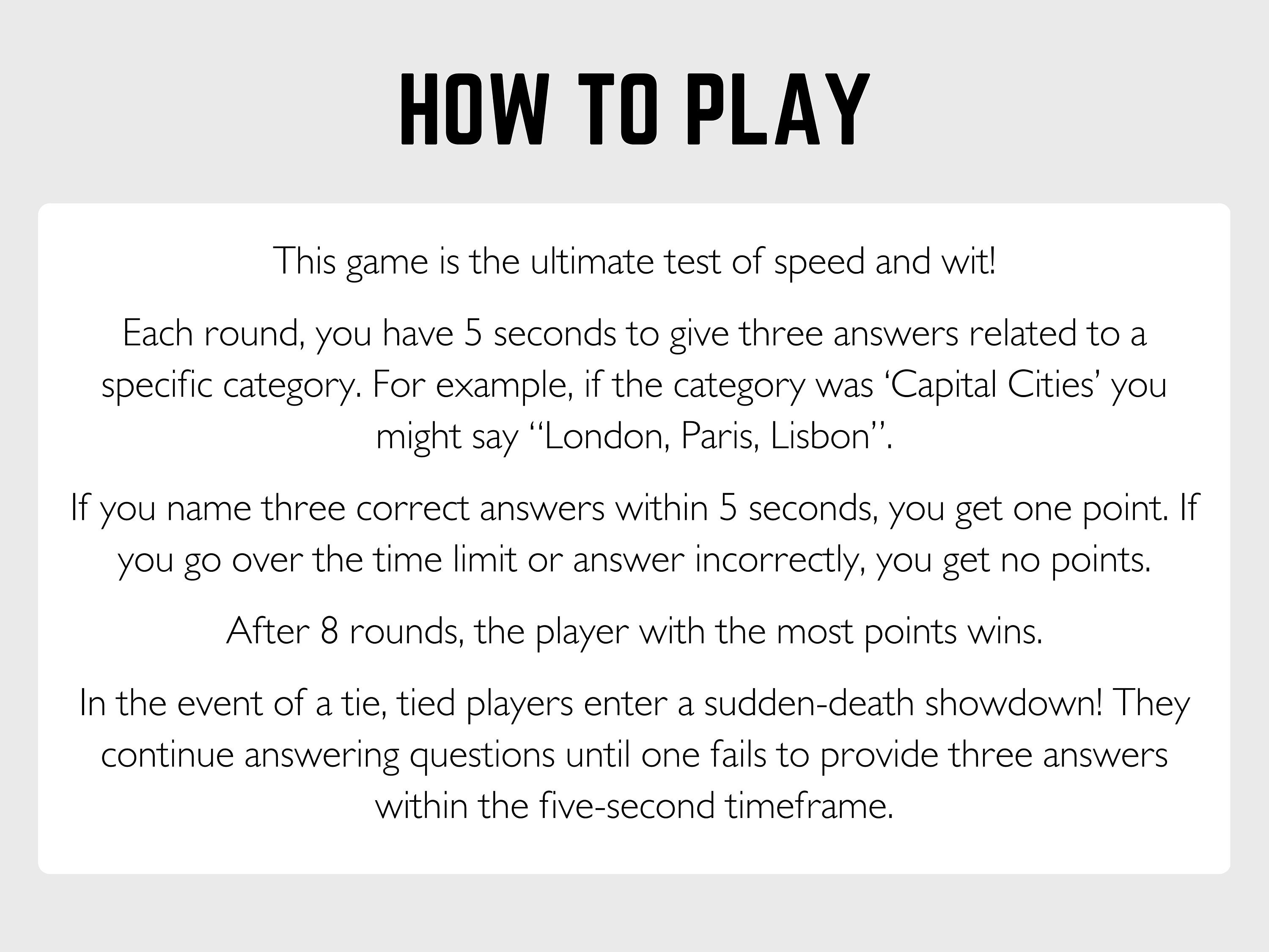 Family 5 Second Game Printable Party Game Downloadable 5 Second Rule ...