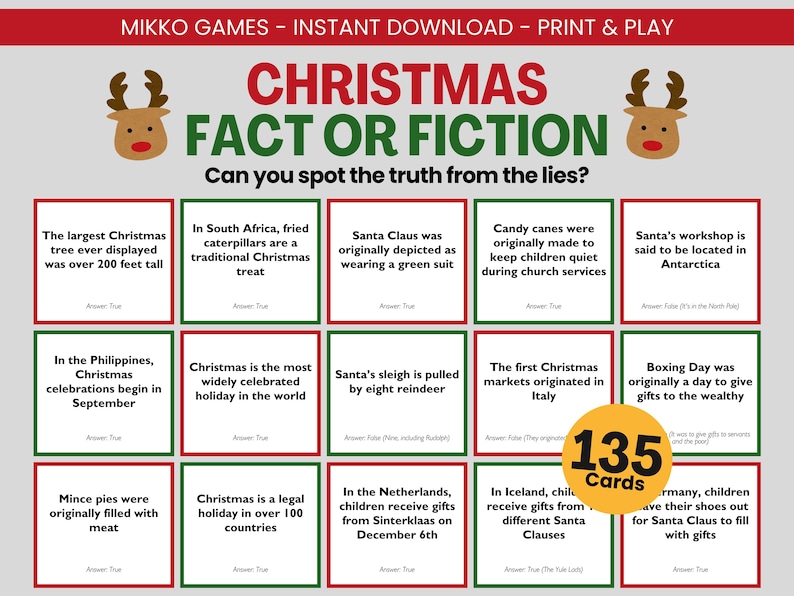 Christmas Fact or Fiction – Printable Xmas Party Game | Downloadable ...