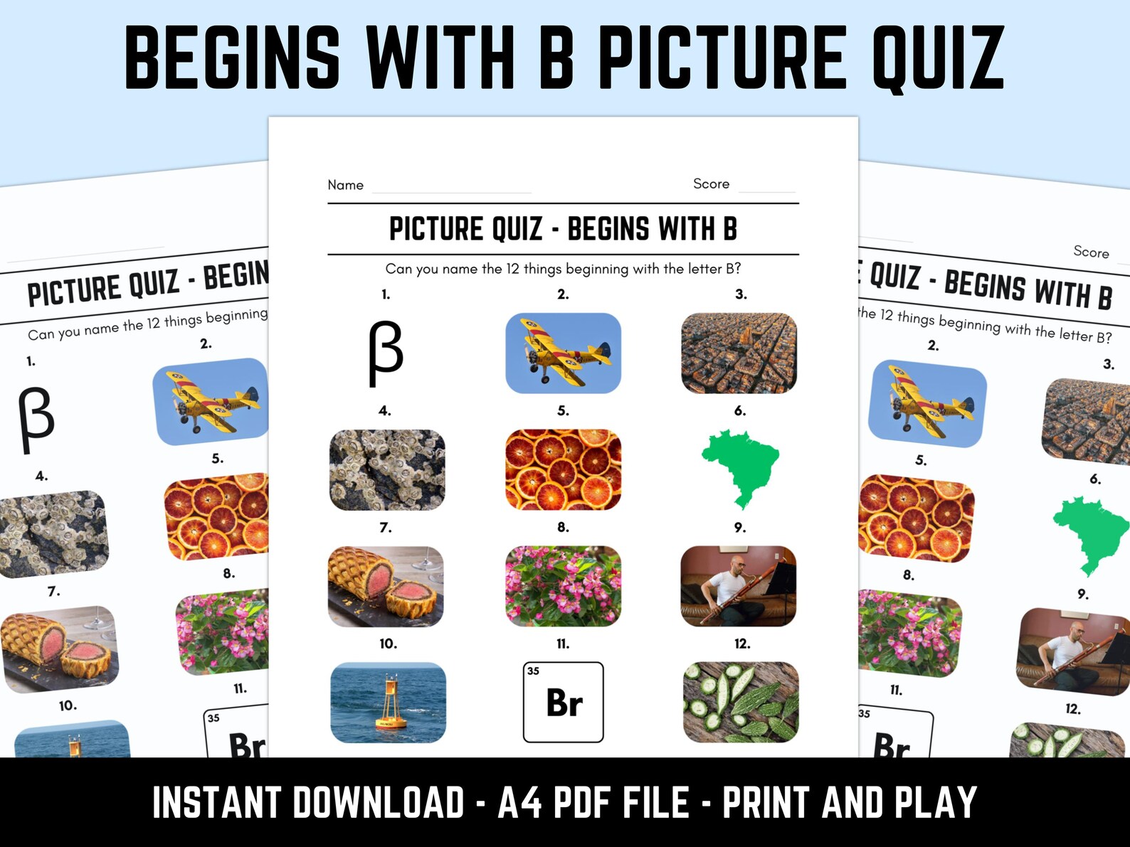 Printable Begins With B Picture Quiz With Answers | Picture Round Quiz ...