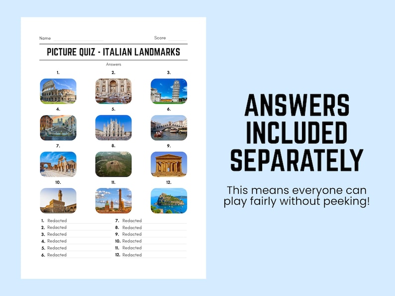 Printable Italian Landmarks Picture Quiz With Answers: Picture Round ...