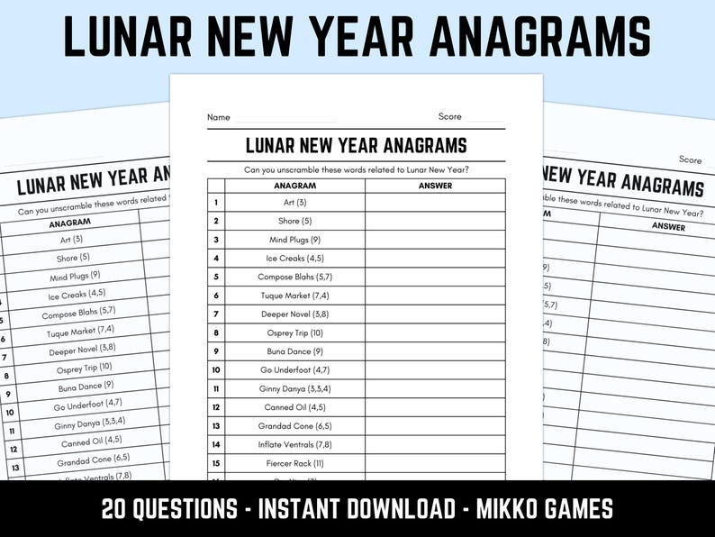 Printable Lunar New Year Anagrams Quiz With Answers: Fun Spring ...