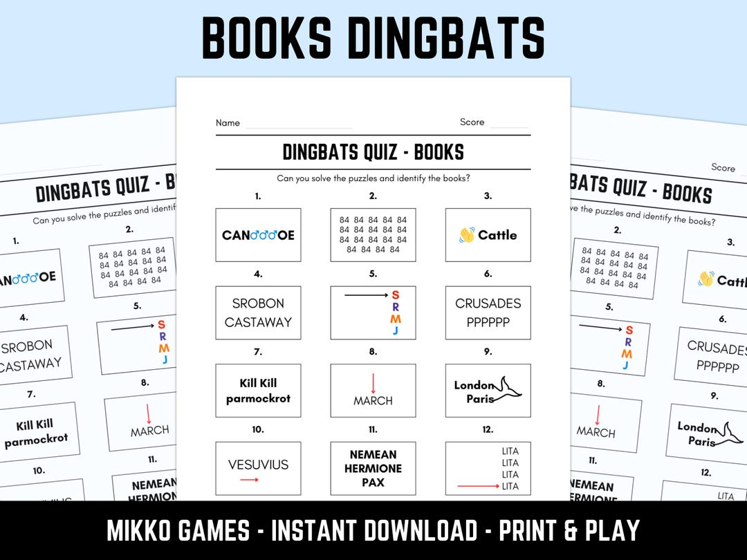 Printable Books Dingbats Picture Quiz With Answers: Downloadable Rebus ...