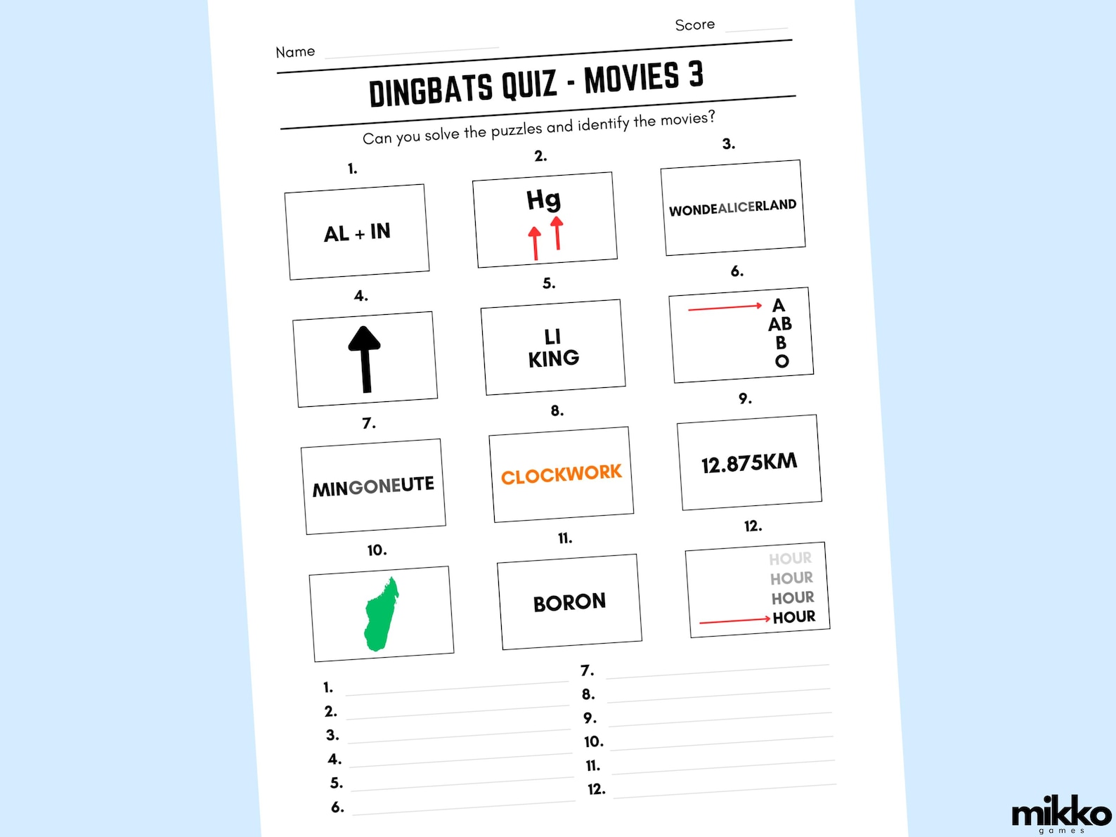 Printable Movies Dingbats Picture Quiz With Answers | Downloadable ...