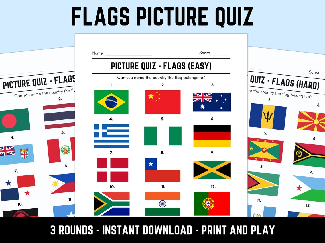 Printable Flags Picture Quiz With Answers - Etsy