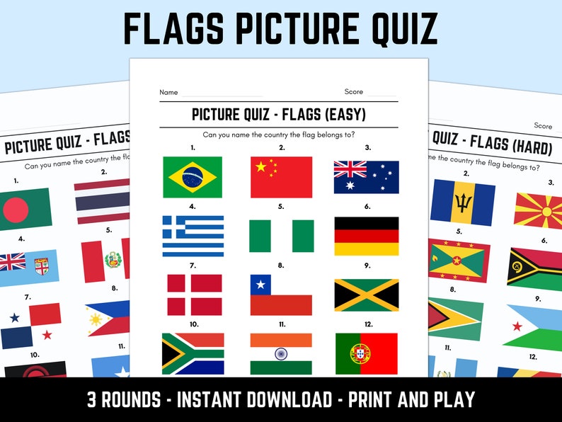 Printable Flags Picture Quiz With Answers - Etsy