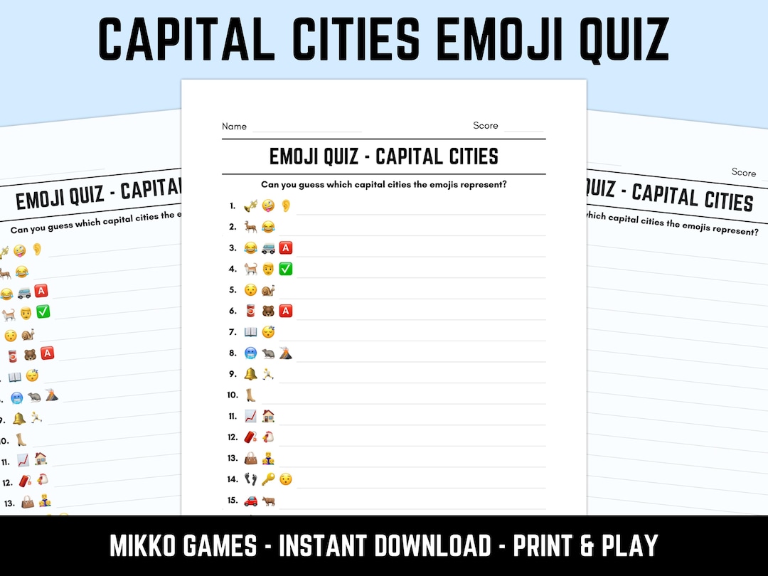 Printable Capital Cities Emoji Quiz With Answers: Emoji Pictionary ...