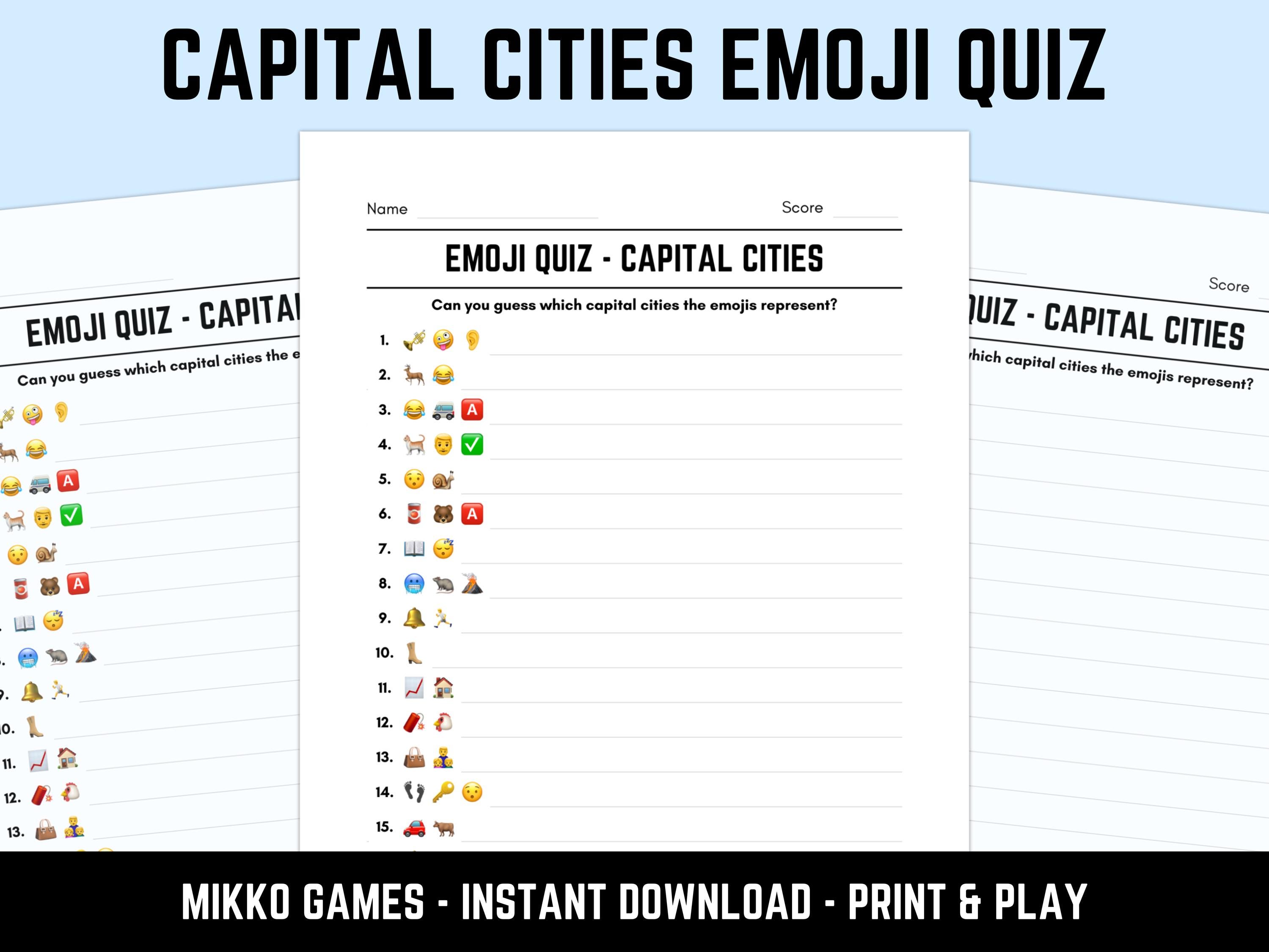 Printable Capital Cities Emoji Quiz With Answers: Emoji Pictionary ...